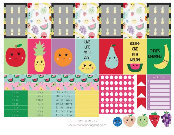 Free Printable Planner Stickers: Cute Fruits (ECV & HP) | Mini Van Dreams