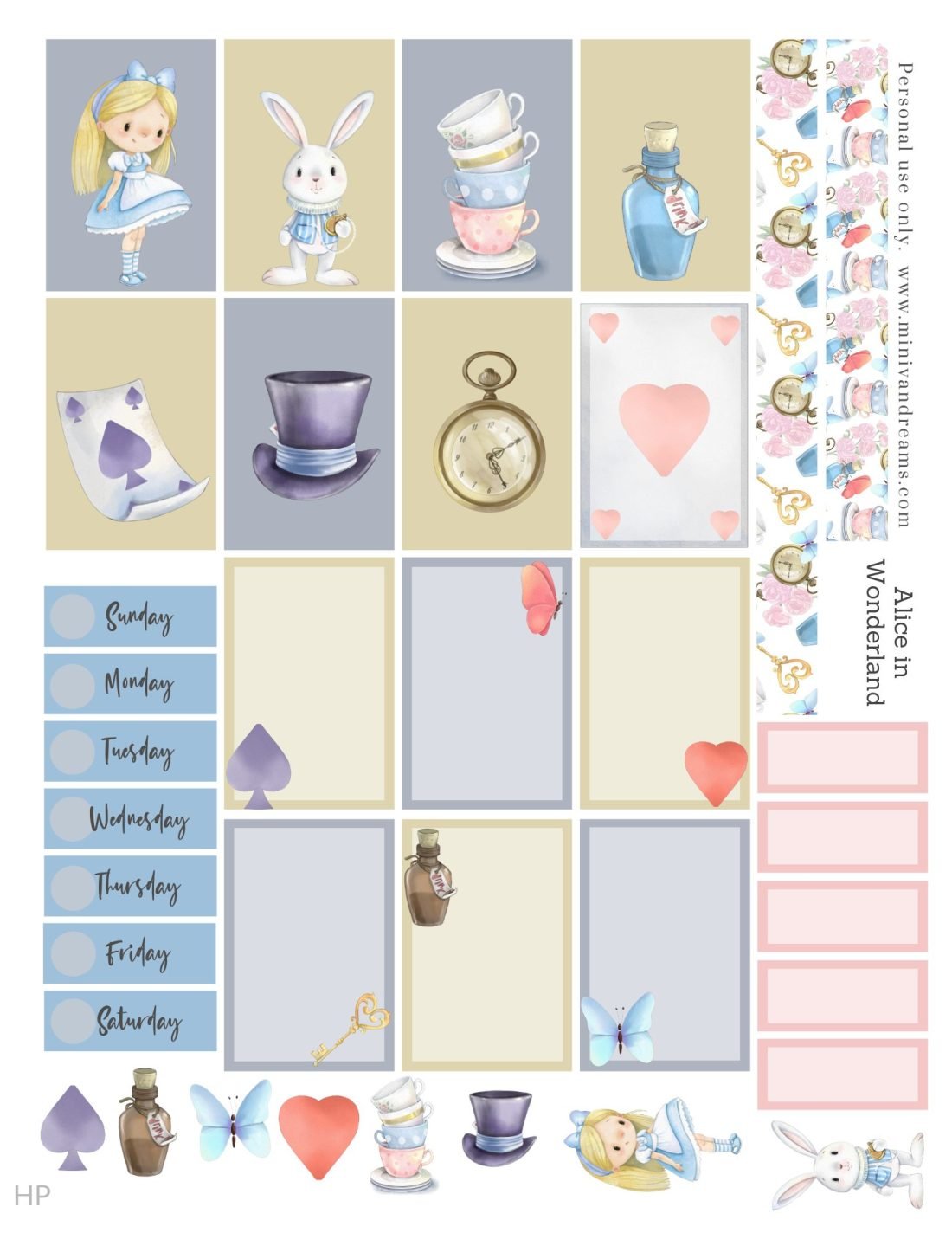 Alice in Wonderland Free Printable Planner Stickers | City Girl, Farm Life